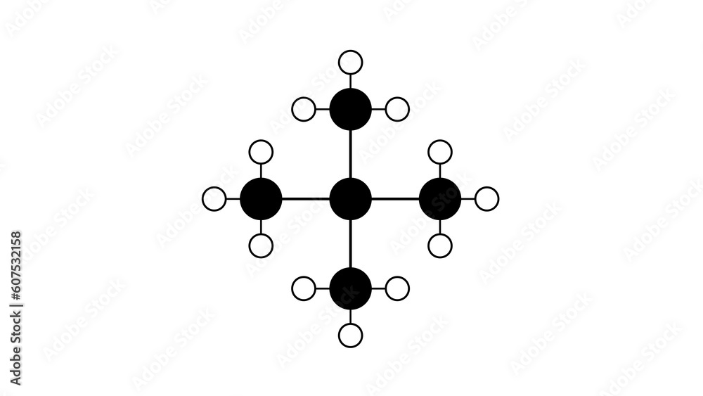 neopentane molecule, structural chemical formula, ball-and-stick model ...