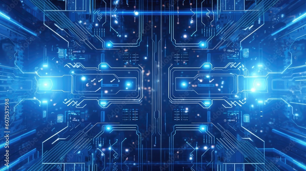 blue tech background with icons and blue wires. Generative AI Stock ...