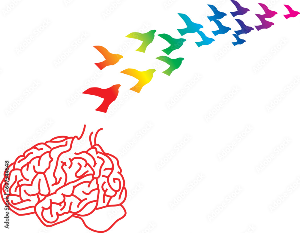 vector illustration for a broken brain cage and ideas just like birds ...
