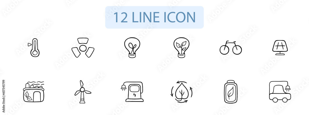 Collection of vector icons representing ecological energy. Renewable ...