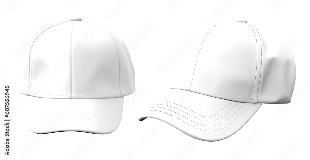 Set of white front and side view hat baseball cap on transparent ...