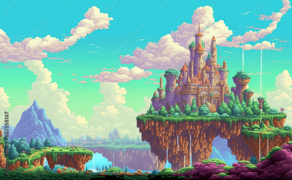 Nostalgic 8-bit Pixelart Platformer Game Background Landscape ... Nostalgic 8-bit Pixelart Platformer Game Background Landscape ...
