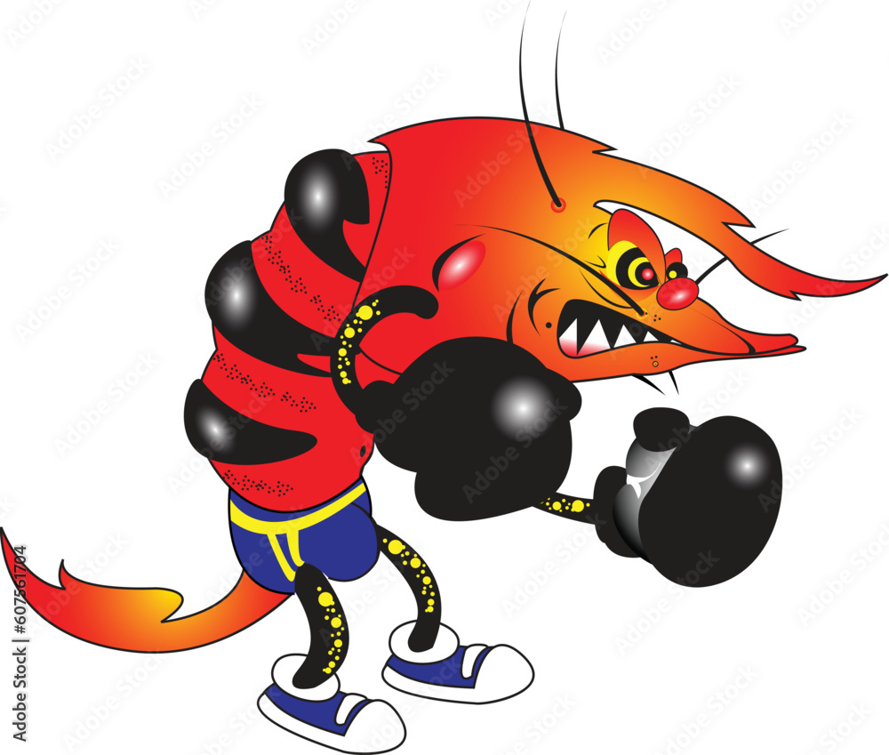 vector illustration of evil shrimp boxer cartoon character Stock Vector ...