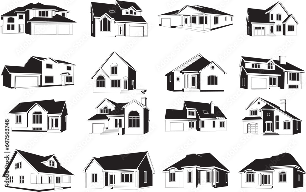 Collection of smooth vector EPS illustrations of various houses Stock ...