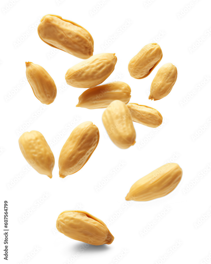 Falling peanut isolated on transparent background, full depth of field ...
