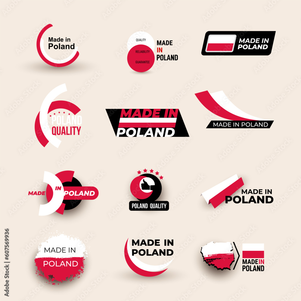Set of Made in poland. Logos, labels, stickers, pointer, badge, symbol ...