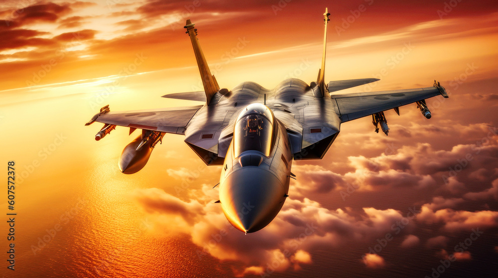 Caught mid-air, a jet fighter darts on a mission, cutting through the ...