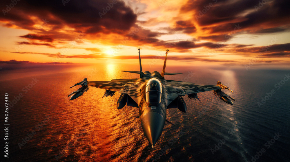 Caught mid-air, a jet fighter darts on a mission, cutting through the ...