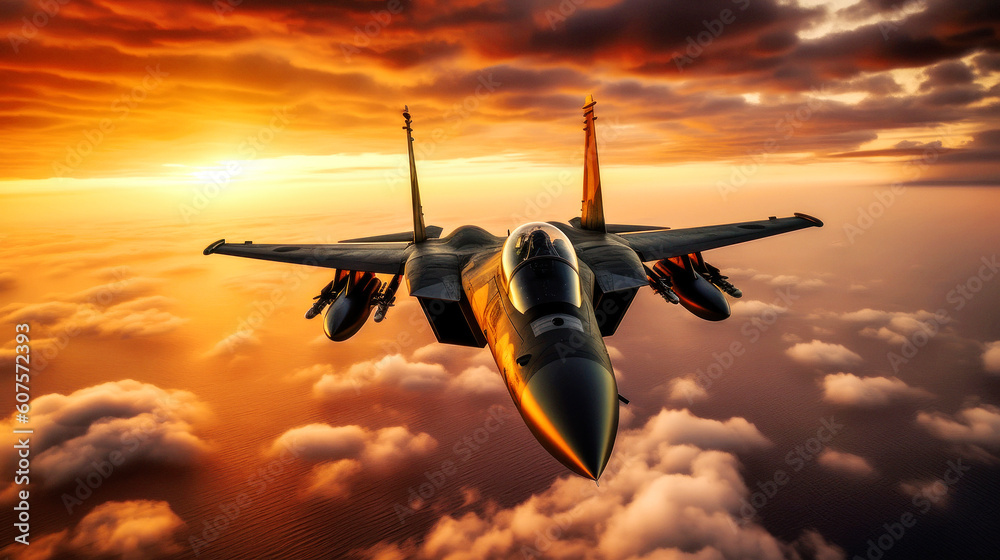 Caught mid-air, a jet fighter darts on a mission, cutting through the ...