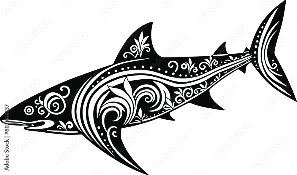Shark tribal maori style tattoo design with ethnic Polynesian tribal ...