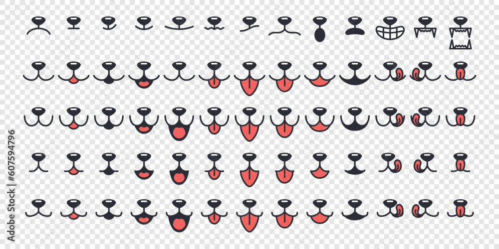 Vector Dog Face Design Elements, Different Emotions. Dog Mouth, Tongue ...