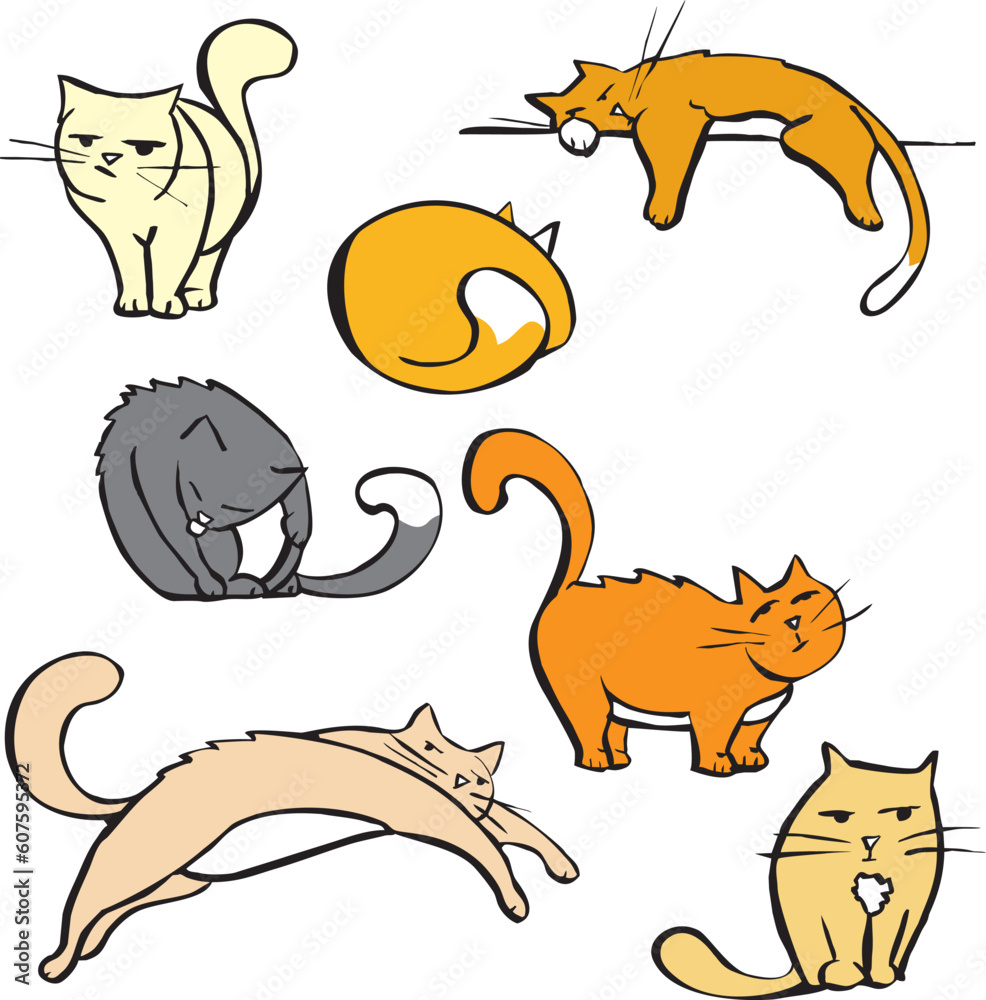 Cartoon image sheet of various cats in different poses. Good for spot ...