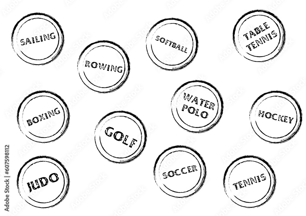 Stamp marks with sport names on it over white Stock Vector | Adobe Stock