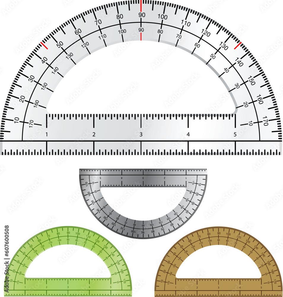 Detailed vector illustration of protractors used in drafting and ...