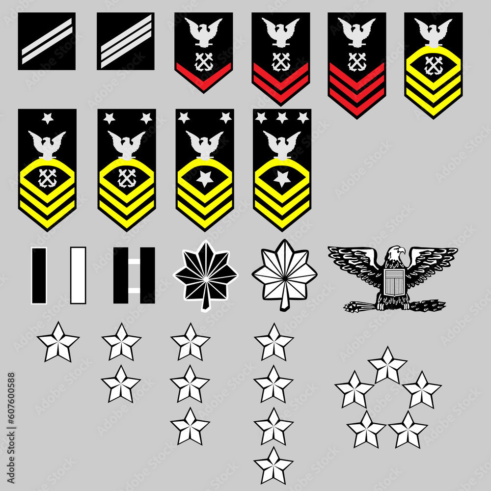 US Navy rank insignia for officers and enlisted in vector format Stock ...