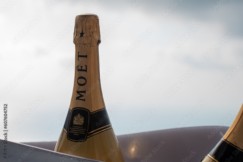 botella de Moet Chandon Imperial en cubeta de hielo Stock Photo | Adobe ...