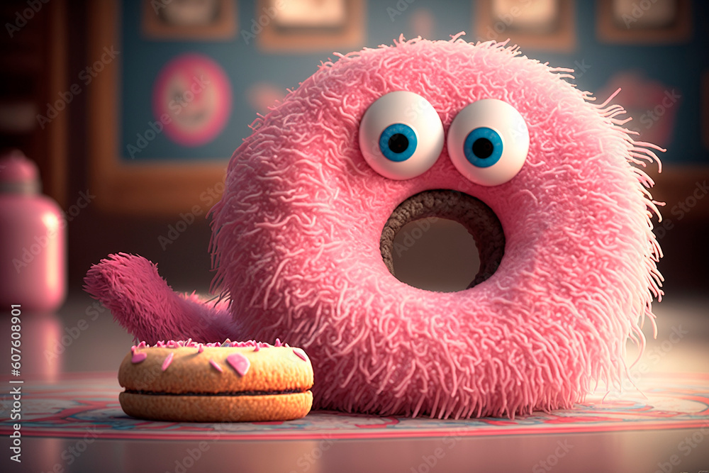 Cute pink donut with eyes. Generative AI. Character for children's book ...