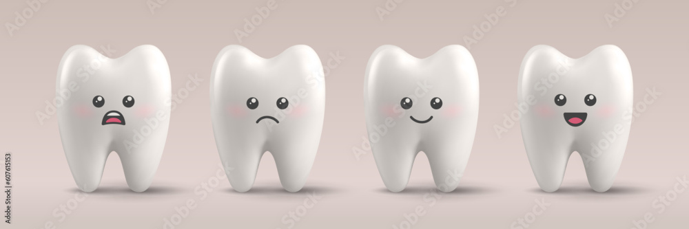 Vector 3d Realistic Tooth Set, Different Emotions, Face Expressions ...