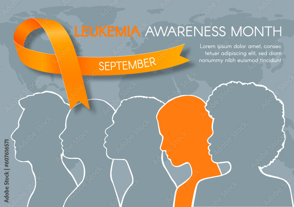 Leukemia Awareness Month horizontal poster. Orange ribbon, space for ...