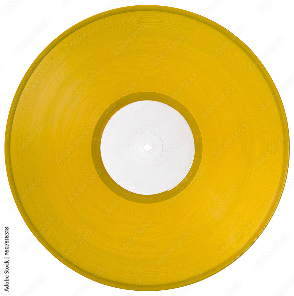 yellow vinyl record 12'' realistic photography, isolated png on transparent background for ...
