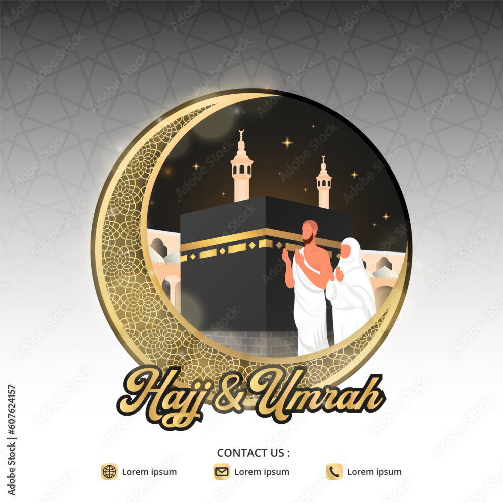 Square Hajj and Umrah or Islamic pilgrimage background with the Kaaba ...