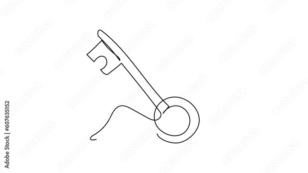 Vidéo Stock Self drawing animation of single line draw flying key with ...