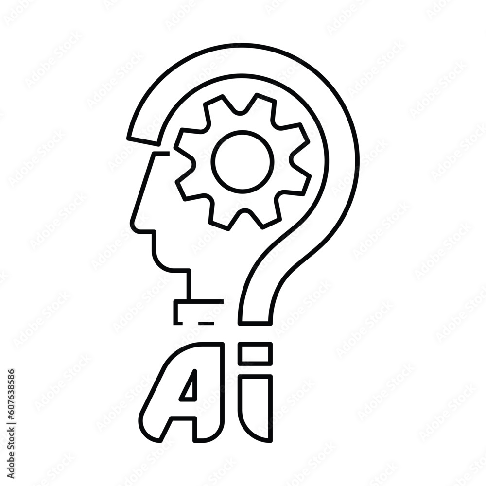 Gearwheel, question mark icon and lettering formed into human head ...