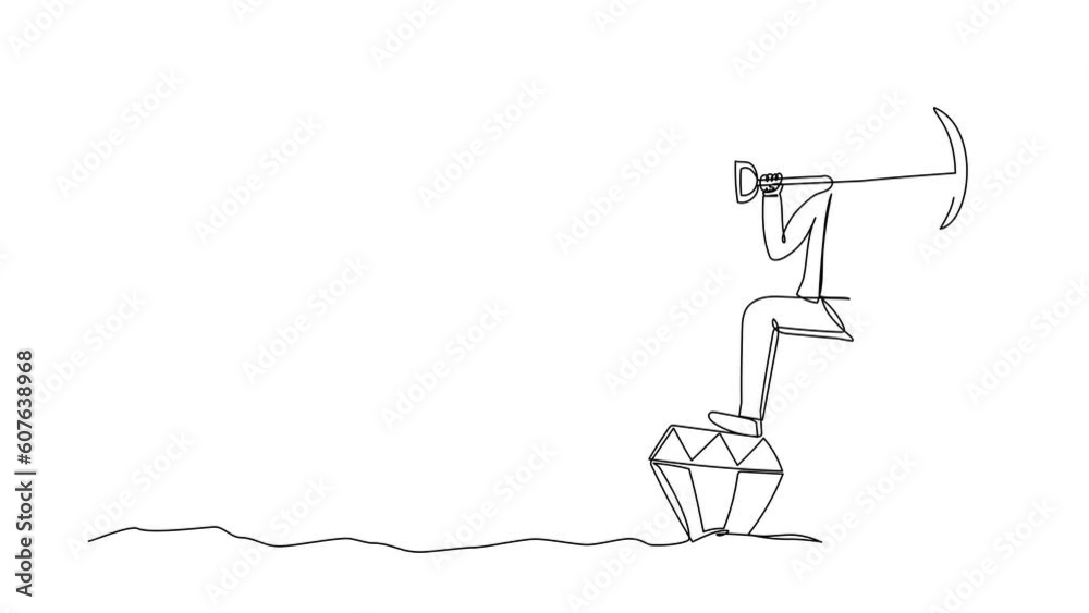 Self drawing animation of single line draw businessman holding pickaxe ...