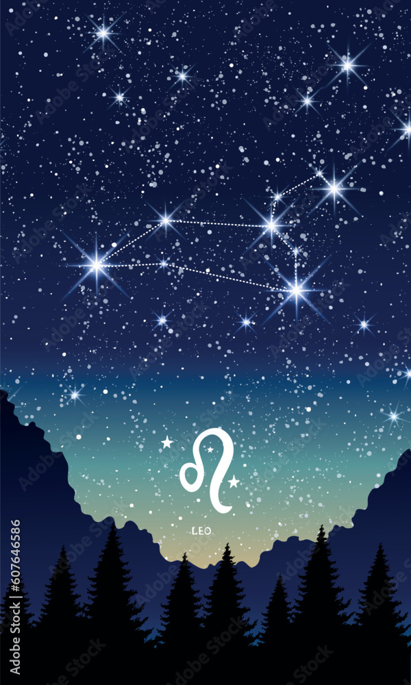 Leo zodiac sign, horoscope constellation in the night sky, vertical ...