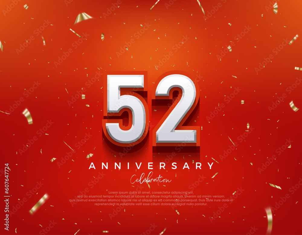 52nd Anniversary. with white 3d numbers on fancy red background ...