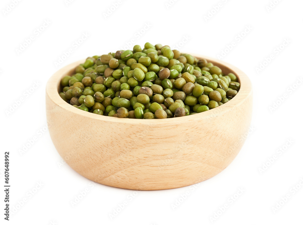 green mung bean vigna radiata in wood bowl isolated on white background ... green mung bean vigna radiata in wood bowl isolated on white background ...