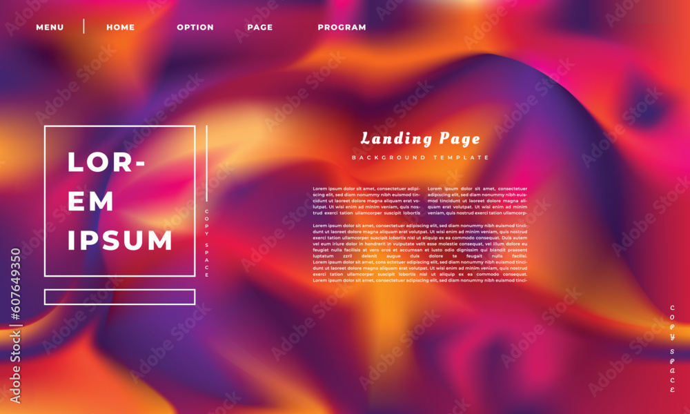 Colorful gradient mesh landing page design. Fluid colours gradation ...