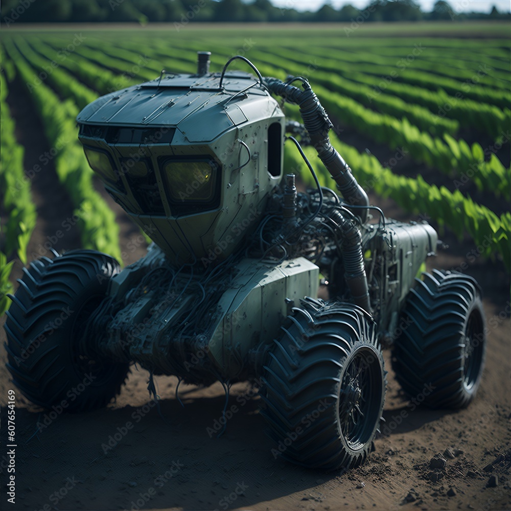 Autonomous robotic farming, unmanned robot tractor in farm field ...