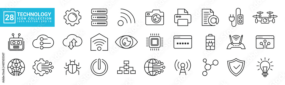 Collection vector of technology icons, filled with communication ...