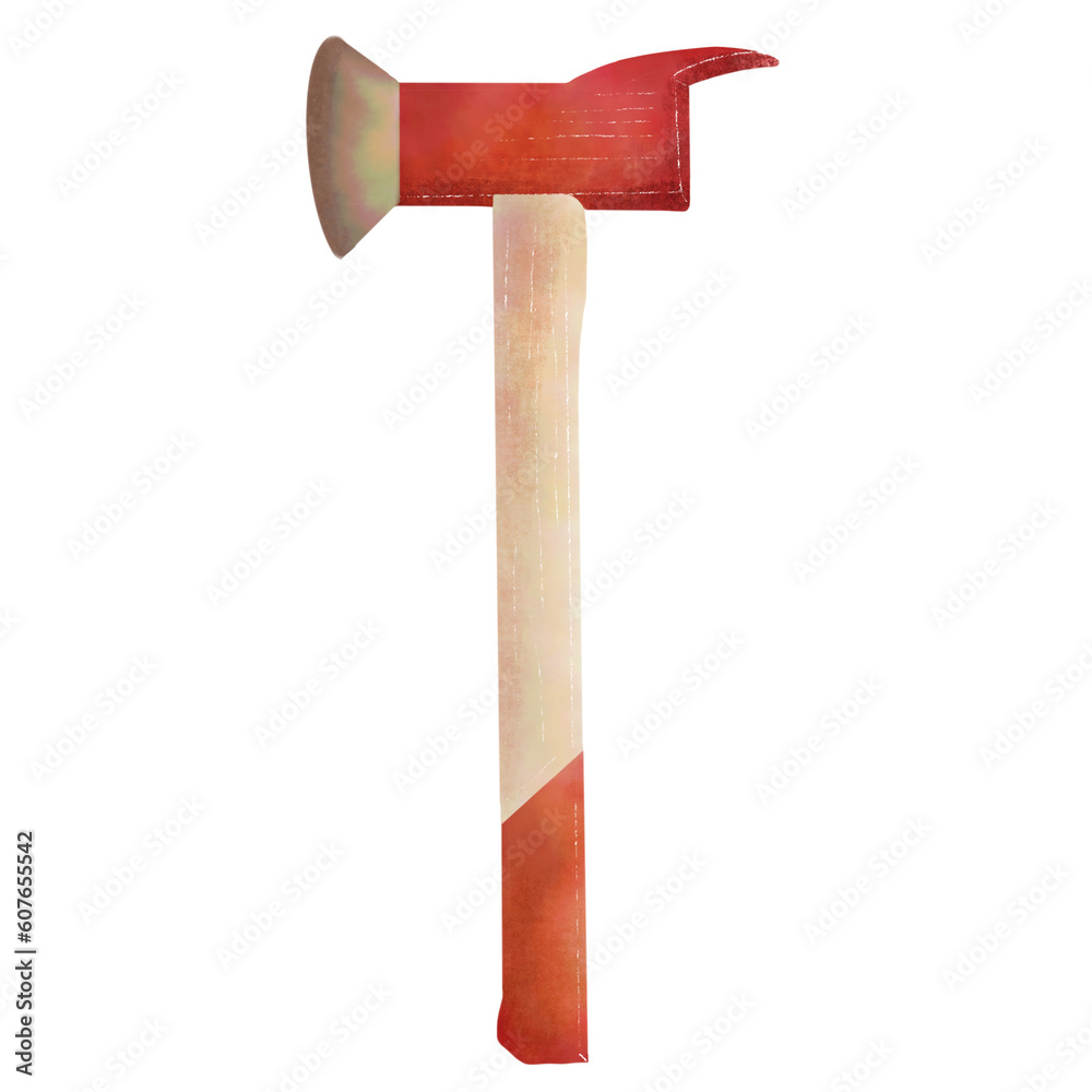 Watercolor fireman's axe hand-drawn. Fire safety equipment cartoon ...
