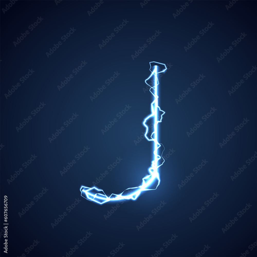 Blue lightning style letter or alphabet J. lightning and thunder bolt ...