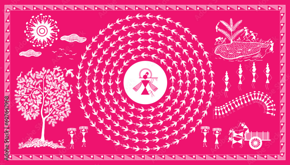 Vetor do Stock: Harmony in Warli art: Nature's Playground with Tree ...
