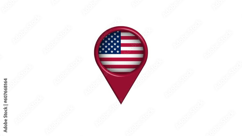 Animated red pointer on US map, geographical landmark, important point ...