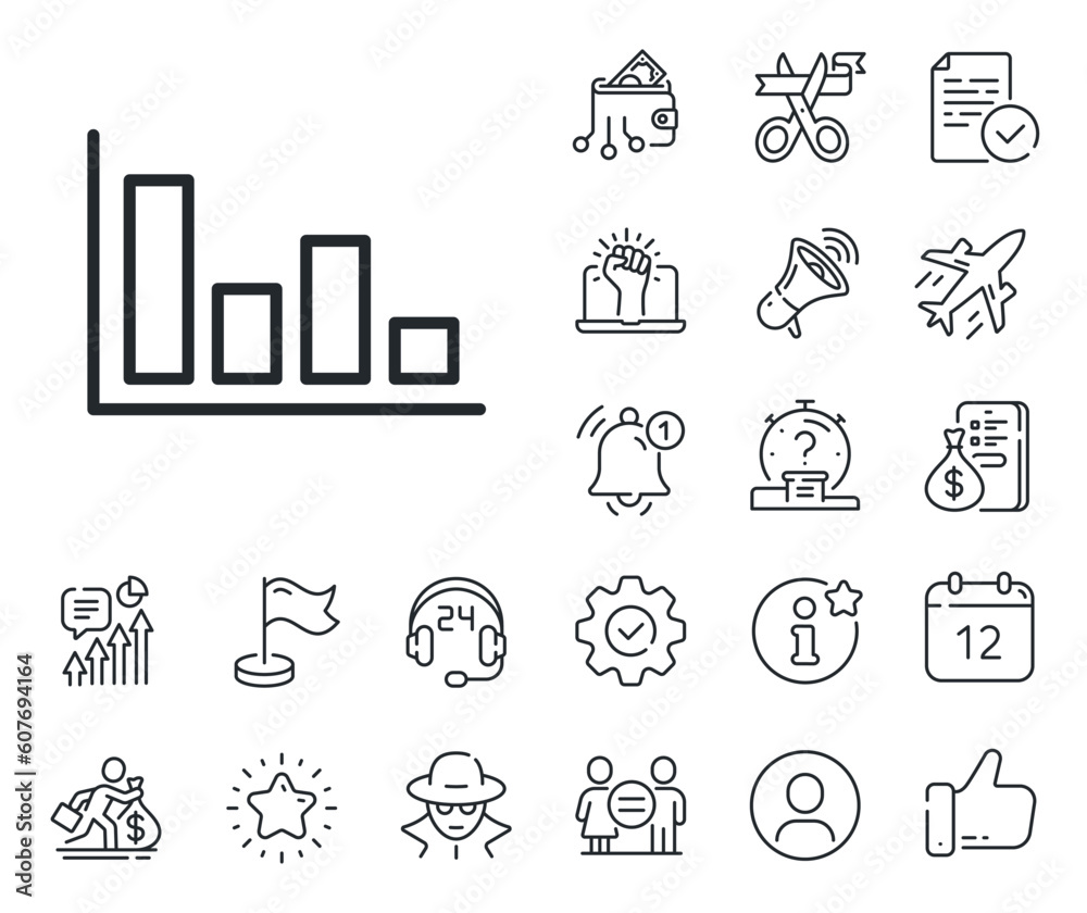 Financial graph sign. Salaryman, gender equality and alert bell outline ...