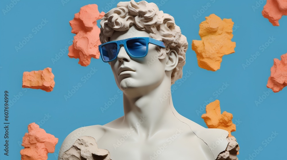 Engaging art collage featuring the sculpture of David, a fusion of ...
