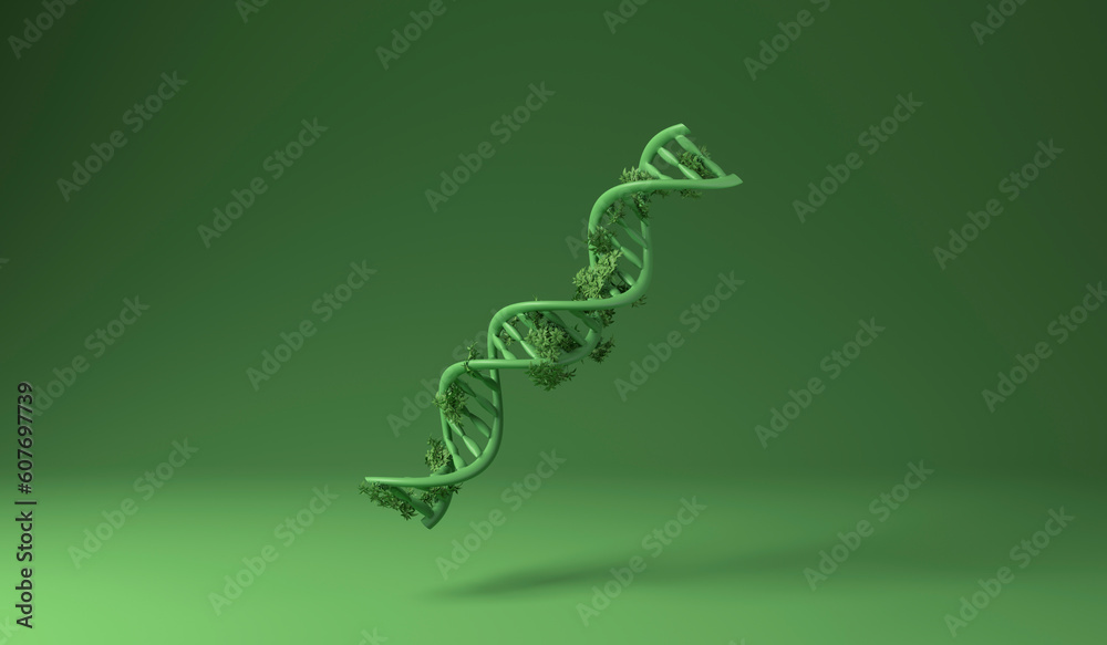 DNA covered with green plants against green background Stock ...