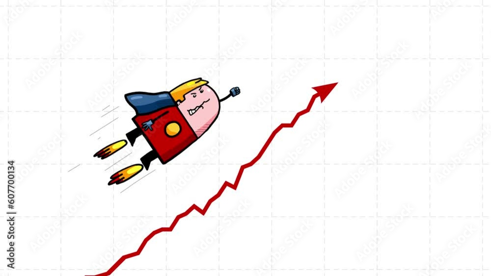 Chart arrow still goes up seamless loop superhero version. Red and ...