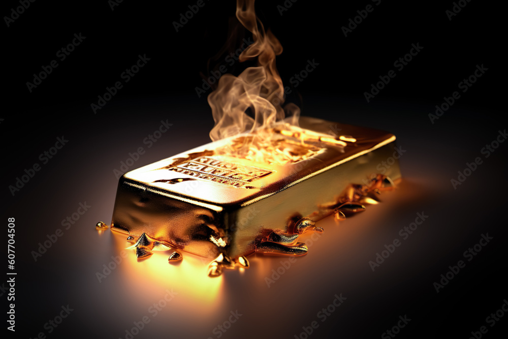 Gold bar melting and fire flames with investment value concepts.money ...