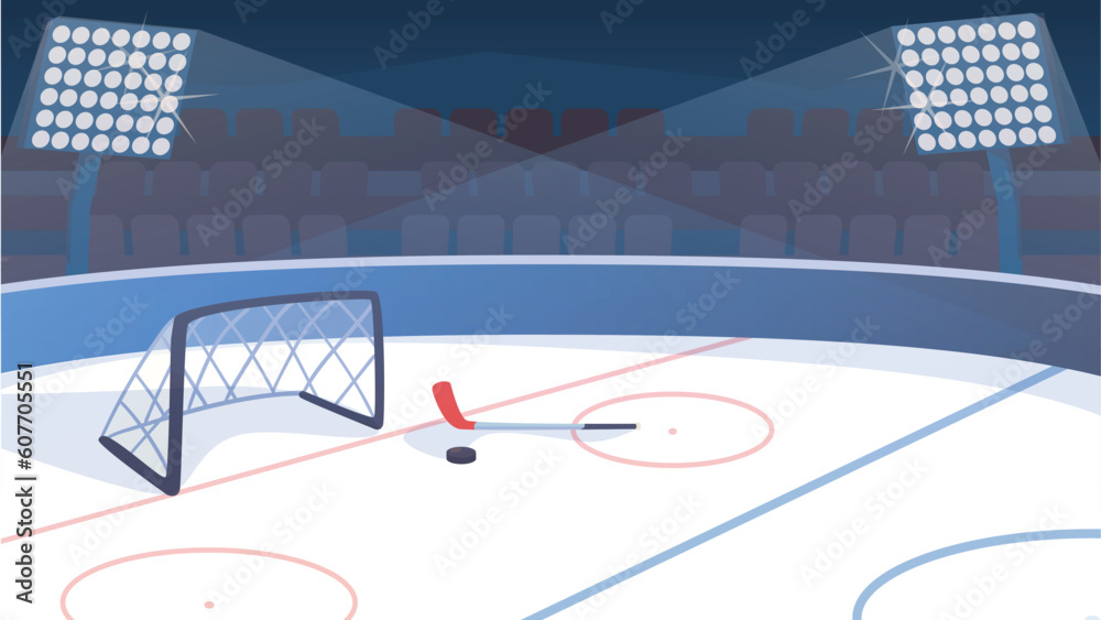 Concept Hockey. A flat, cartoon-style design of a hockey rink at the ...