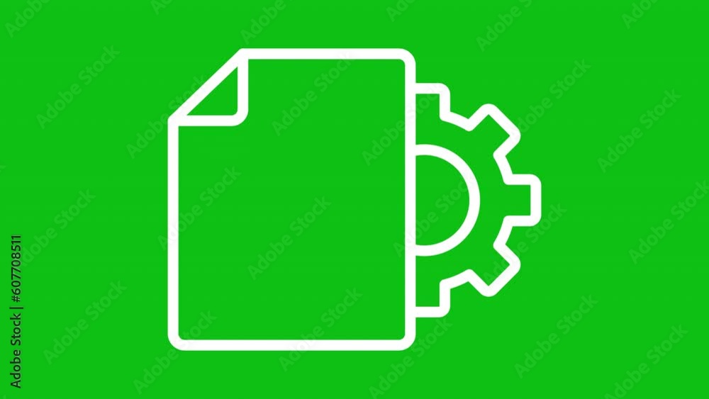 Animated document setting white icon. Document file with spinning gear ...