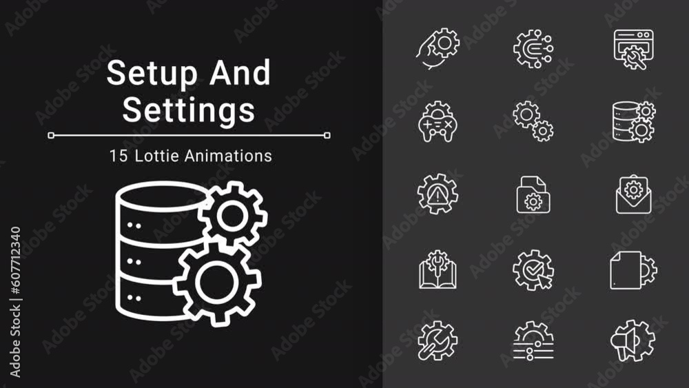 Animated setup white icons. Configuration tool line animation. Setting ...