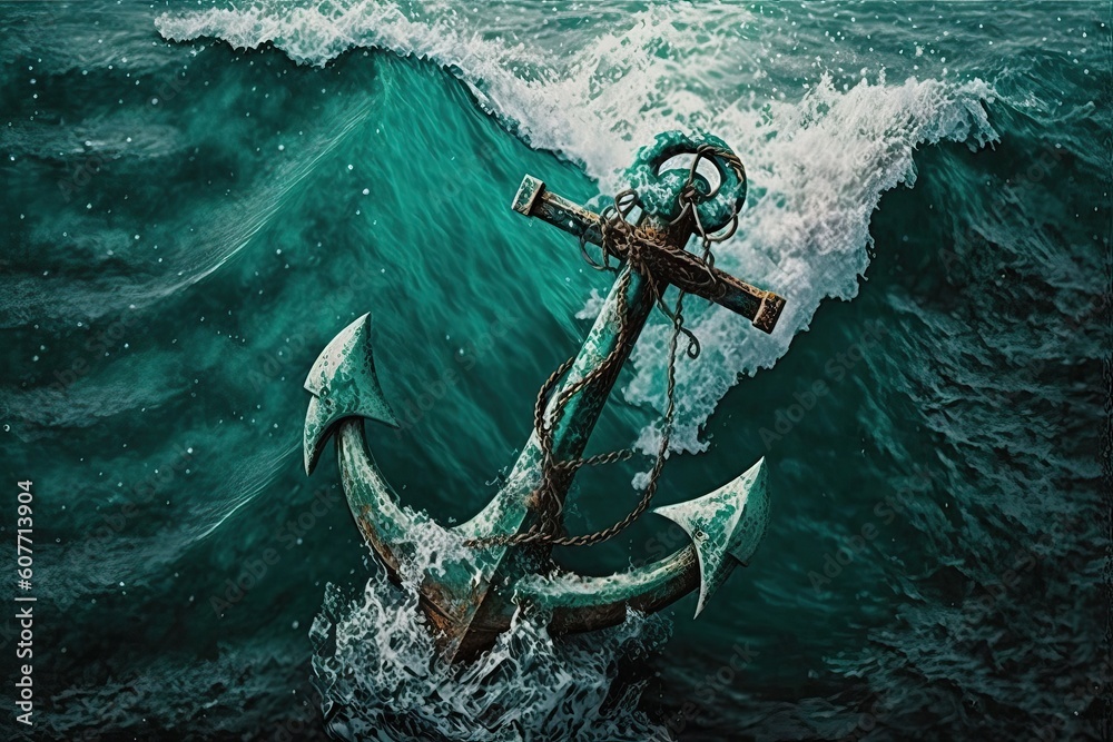 Anchor on the bottom of the ocean underwater, abandoned anchor from a ...