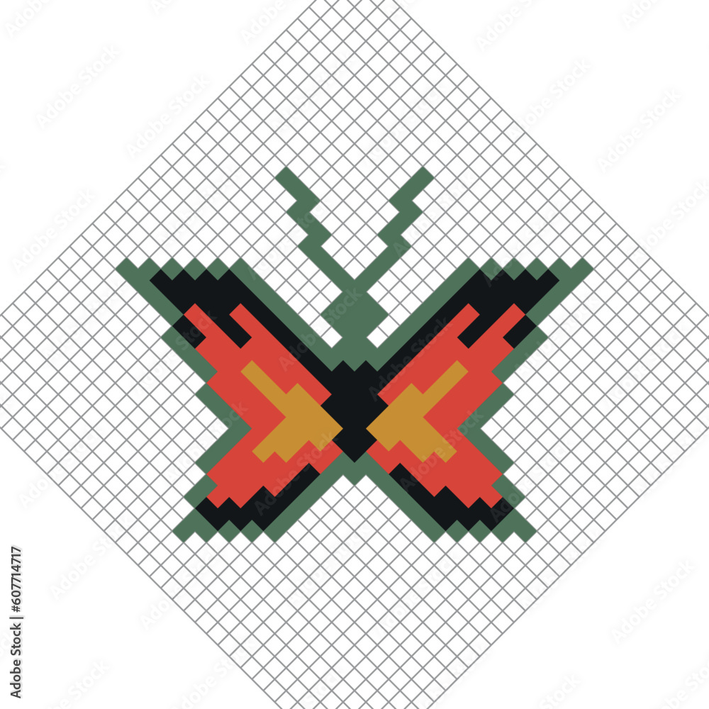 Butterfly. 8 bit pixel art. Isolated vector illustration. Stock Vector ...