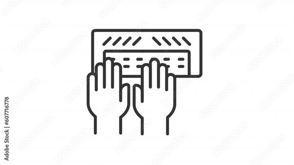 Braille keyboard icon animation. Animated line hands typing. Visually ...