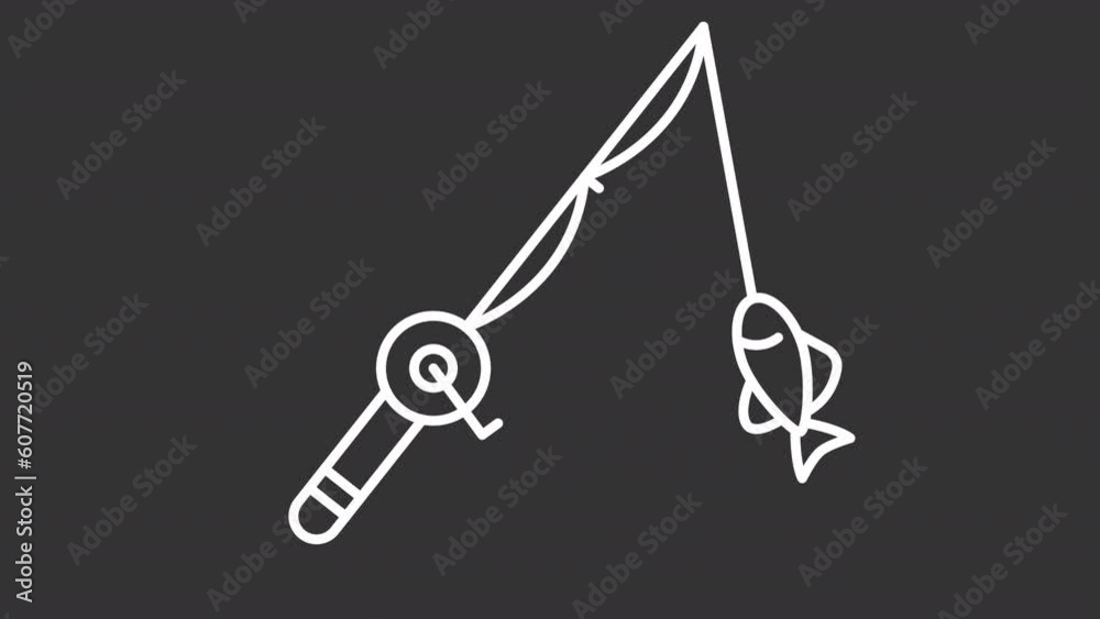 Animated fishing rod white line icon. Fishing tackle animation. River ...